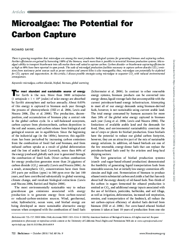 (PDF) Microalgae: The Potential for Carbon Capture