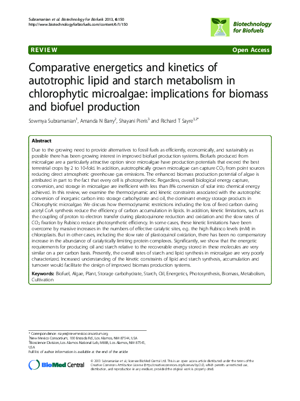 (PDF) Energetics and Kinetics of Lipid and Starch Metabolism in Microalgae