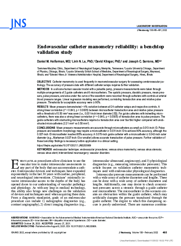 (PDF) Endovascular catheter manometry reliability: a benchtop ...