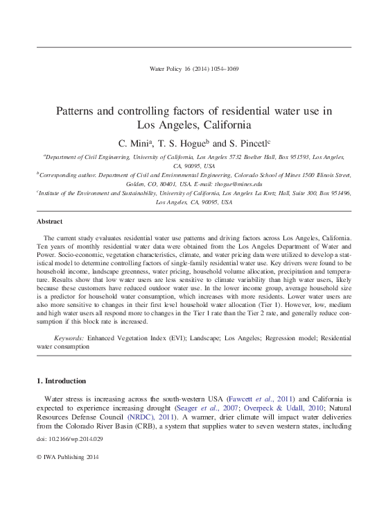 (PDF) Patterns and controlling factors of residential water use in Los ...