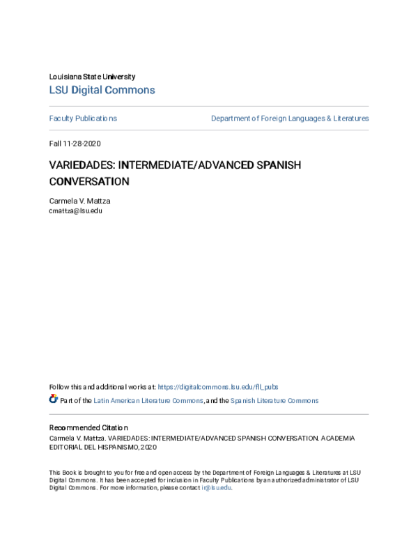 (PDF) Variedades Intermediate / Intermediate Advanced Spanish Conversation