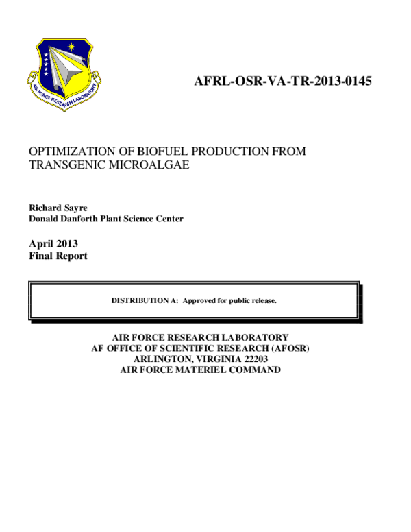 (PDF) Optimization of Biofuel Production from Transgenic Microalgae