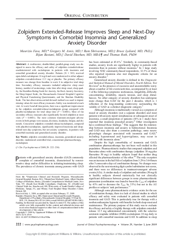 (PDF) Zolpidem Extended-Release Improves Sleep and Next-Day Symptoms in ...