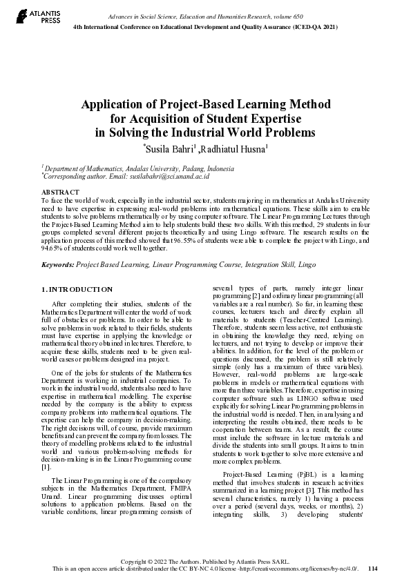 (PDF) Application of Project-Based Learning Method for Acquisition of Student Expertise in ...