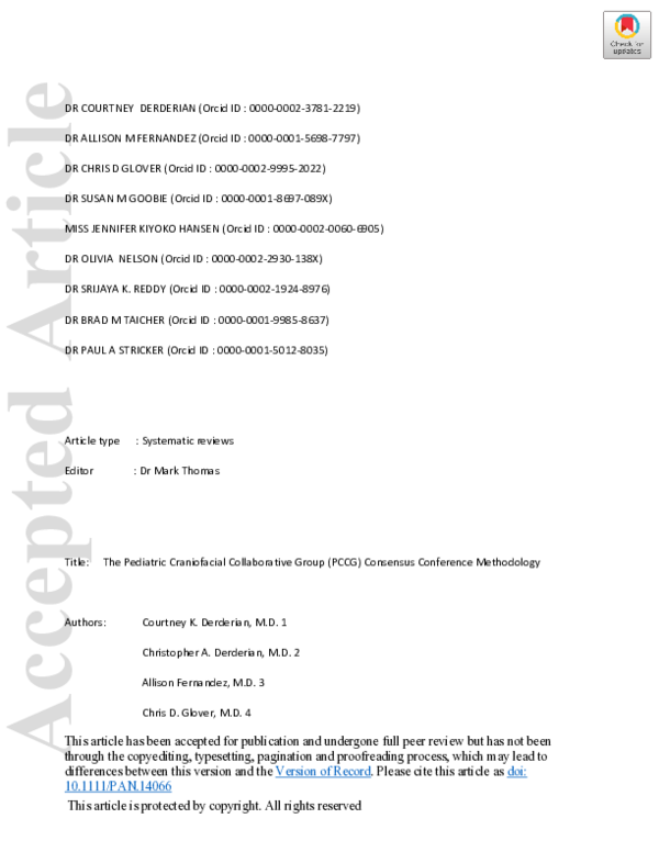 (PDF) The Pediatric Craniofacial Collaborative Group (PCCG) Consensus ...