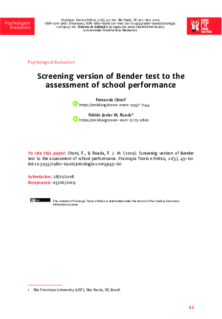 (PDF) Screening version of Bender test to the assessment of school ...