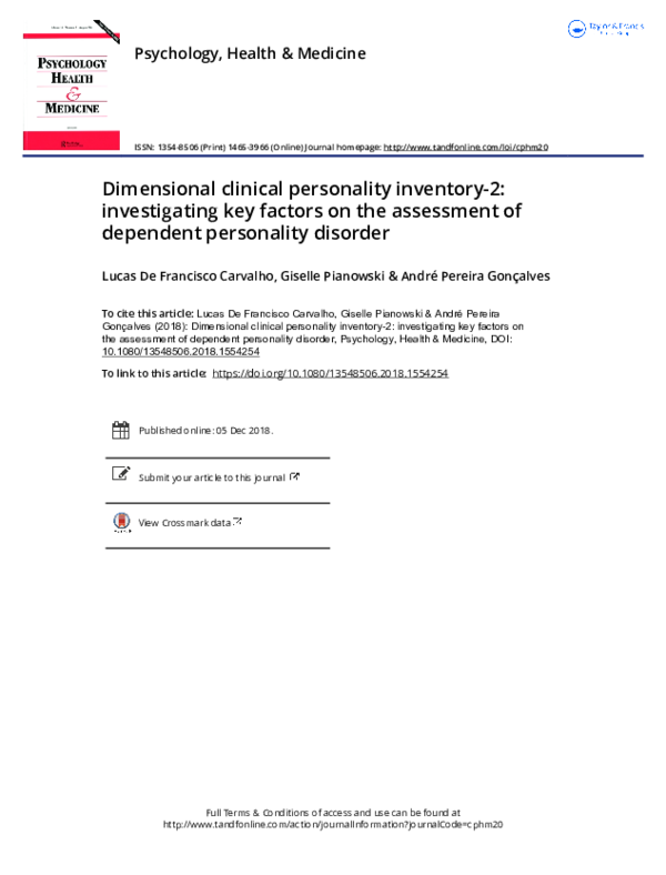 (PDF) Dimensional Clinical Personality Inventory 2--Avoidant Version