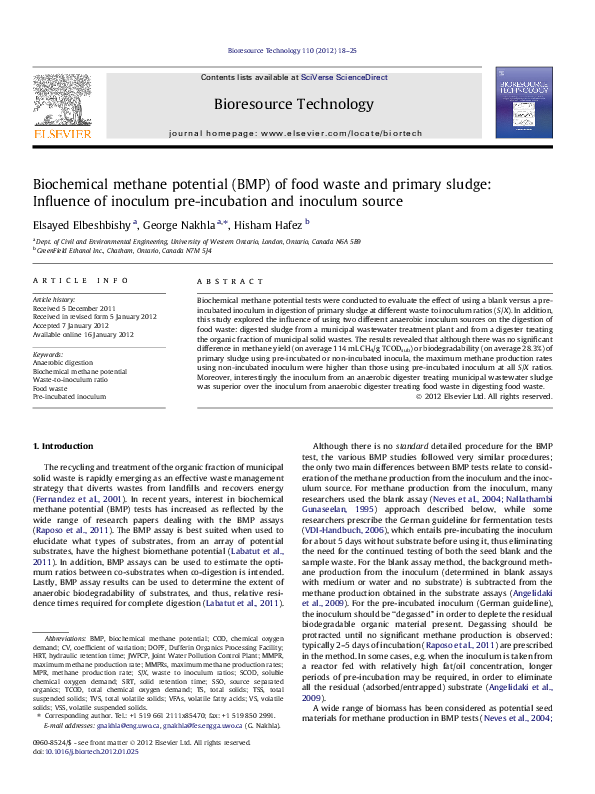 (PDF) Biochemical methane potential (BMP) of food waste and primary ...