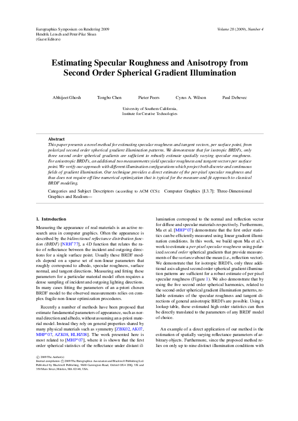 Pdf Estimating Specular Roughness And Anisotropy From Second Order Spherical Gradient Illumination