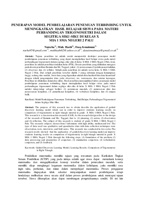 (PDF) Penerapan Model Pembelajaran Penemuan Terbimbing Untuk Meningkatkan Hasil Belajar Siswa ...