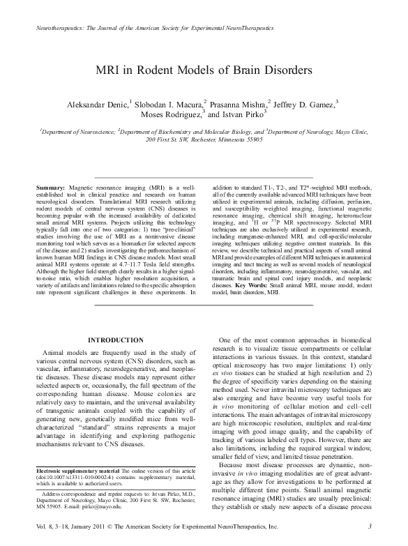 (PDF) MRI in Rodent Models of Brain Disorders