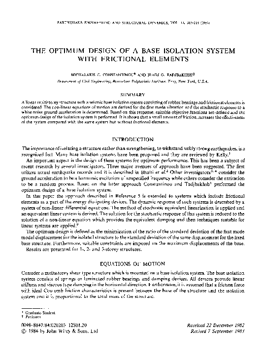 (PDF) The optimum design of a base isolation system with frictional ...