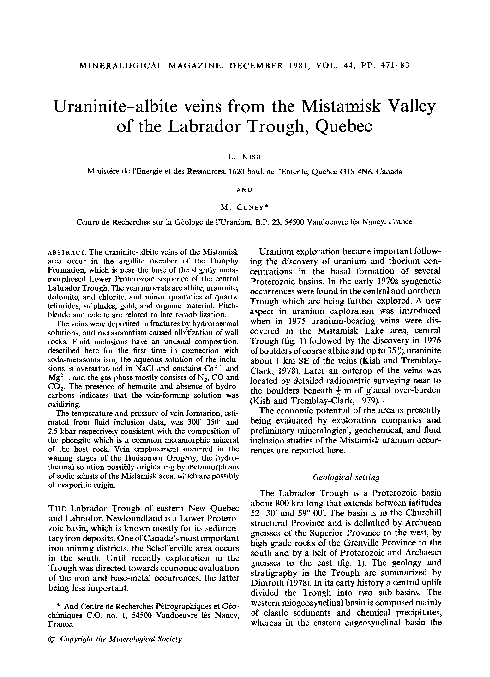 (PDF) Uraninite-albite veins from the Mistamisk Valley of the Labrador ...