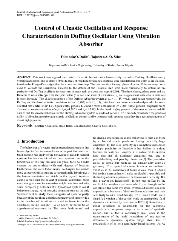 (PDF) Controlling Chaotic Duffing Oscillator Behavior