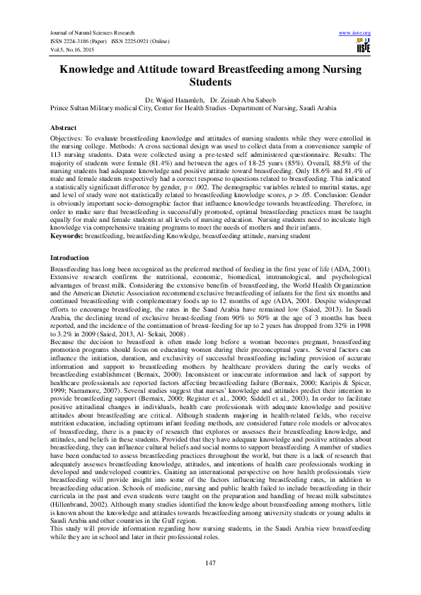 (PDF) Knowledge and Attitude toward Breastfeeding among Nursing Students