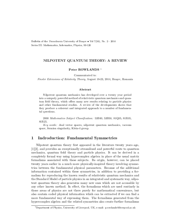 (PDF) Nilpotent Quantum Theory: A Review