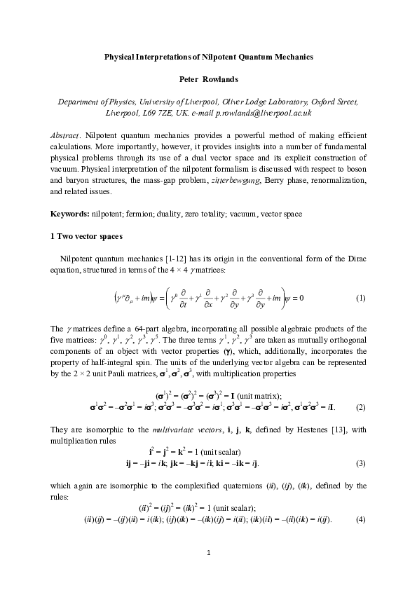 (PDF) Physical Interpretations of Nilpotent Quantum Mechanics