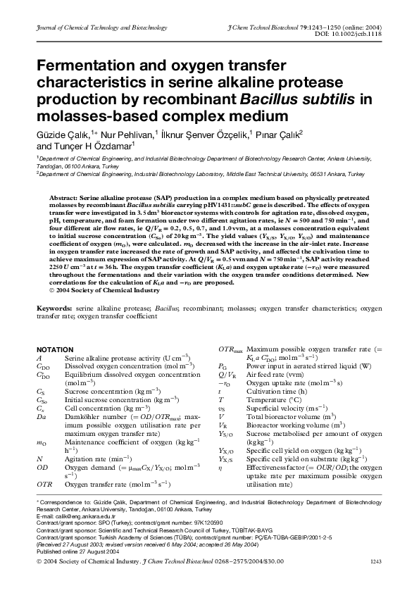 (PDF) Fermentation and oxygen transfer characteristics in recombinant ...
