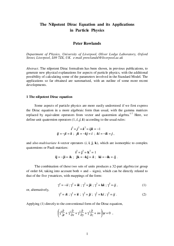 (PDF) The nilpotent Dirac equation and its applications in particle physics