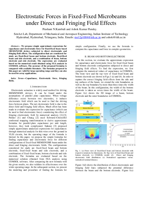 Pdf Electrostatic Forces In Fixed Fixed Microbeams Under Direct And Fringing Field Effects