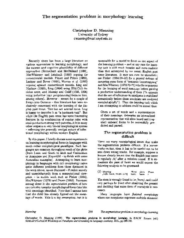 (PDF) The segmentation problem in morphology learning
