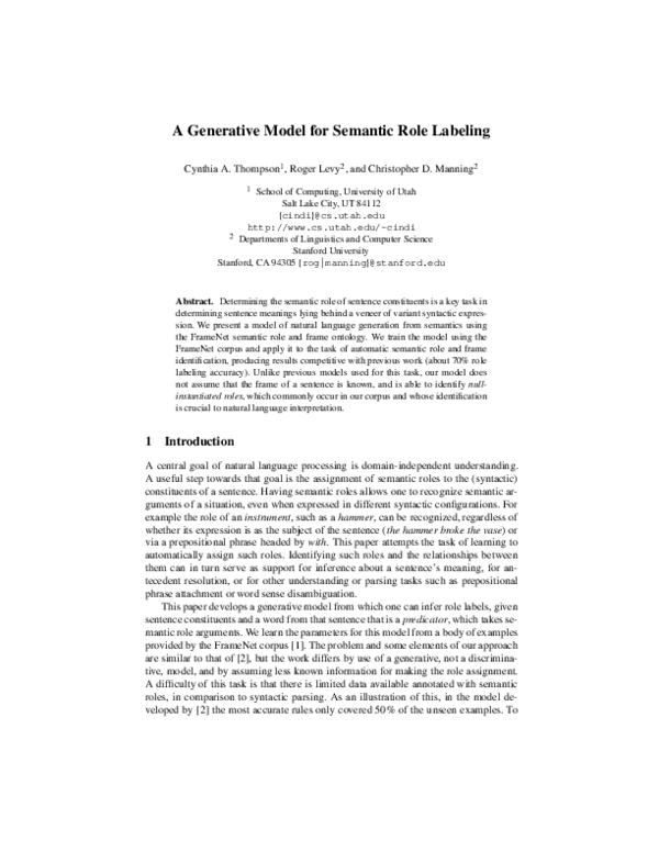 (PDF) A Generative Model for Semantic Role Labeling | Christopher D ...
