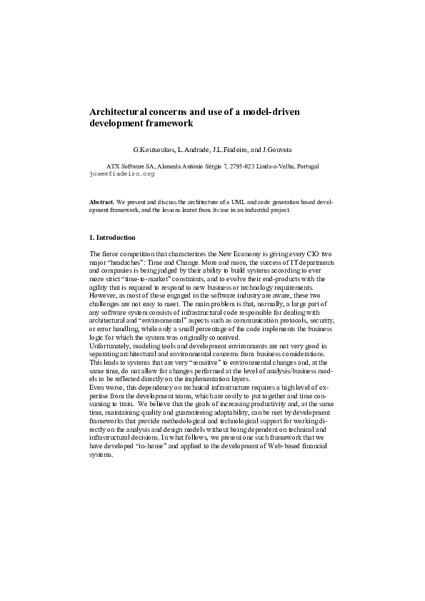 Pdf Architectural Concerns And Use Of A Model Driven Development Framework Luis Angel Benite