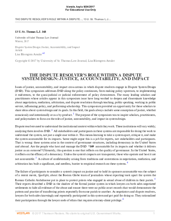 (PDF) THE DISPUTE RESOLVER'S ROLE WITHIN A DISPUTE SYSTEM DESIGN ...
