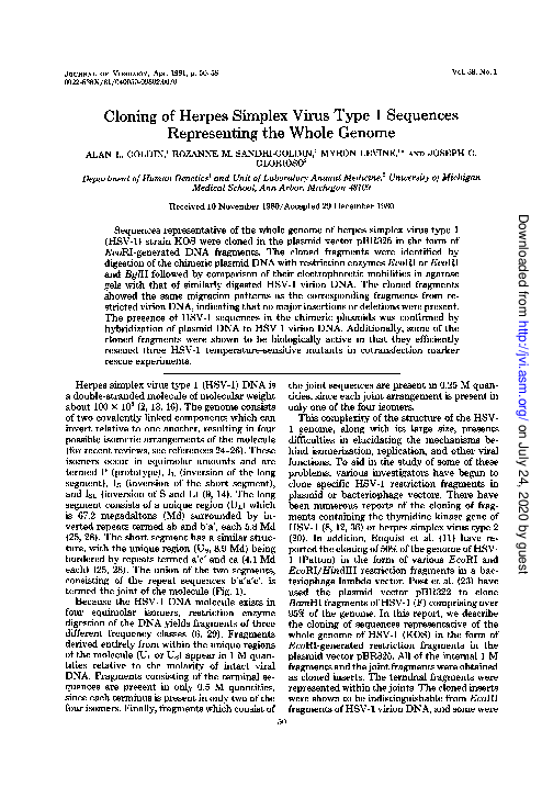 (PDF) Cloning of herpes simplex virus type 1 sequences representing the ...