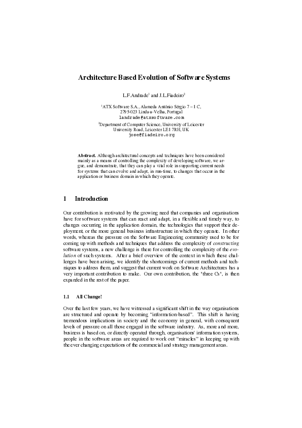 (PDF) Architecture Based Evolution of Software Systems