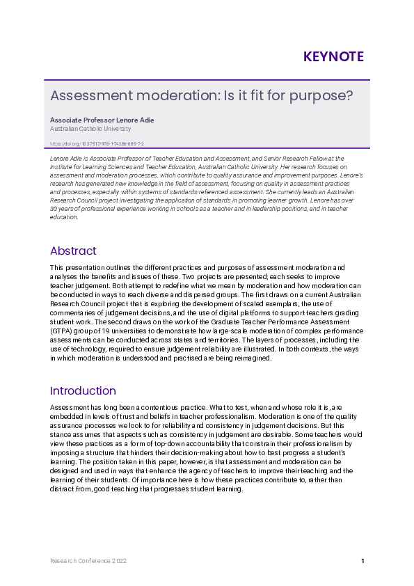 (PDF) Assessment moderation: Is it fit for purpose?
