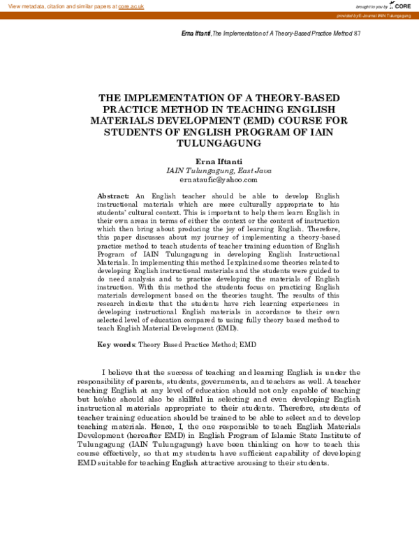 (PDF) The Implementation of a Theory-Based Practice Method in Teaching ...
