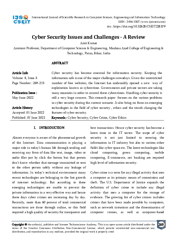 (PDF) Cyber Security Issues and Challenges - A Review | study with Amit ...