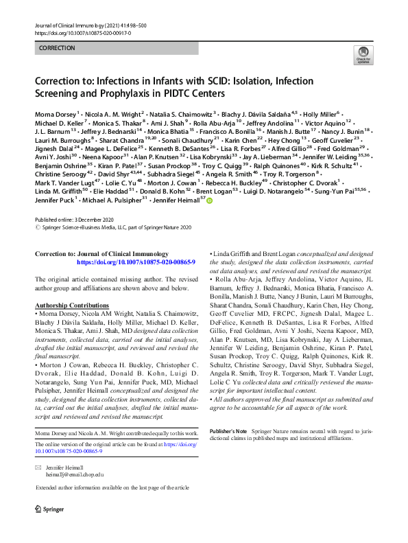 (PDF) Correction to: Infections in Infants with SCID: Isolation ...