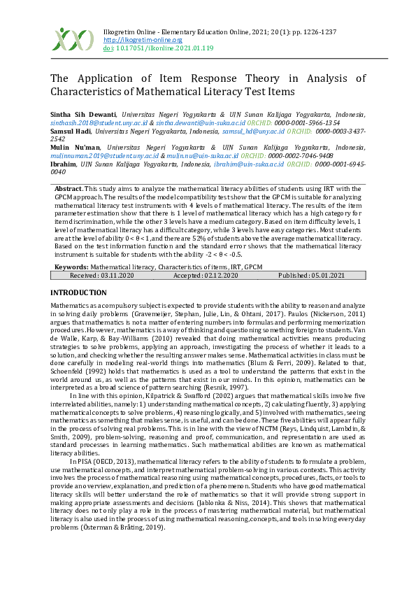 (PDF) The Application of Item Response Theory in Analysis of Characteristics of Mathematical ...