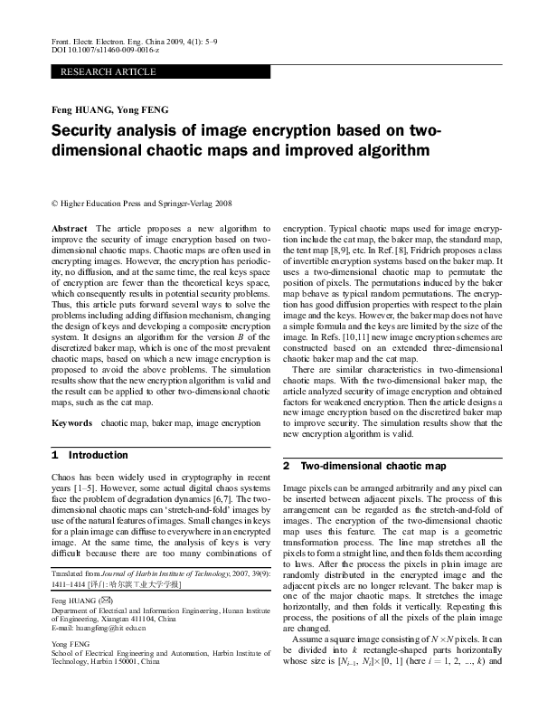 (PDF) Security analysis of image encryption based on twodimensional chaotic maps and improved ...