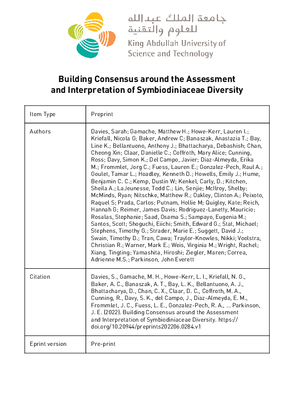 (PDF) Building Consensus around the Assessment and Interpretation of Symbiodiniaceae Diversity
