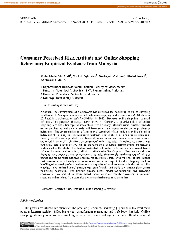 (PDF) Consumer Perceived Risk, Attitude and Online Shopping Behaviour; Empirical Evidence from ...