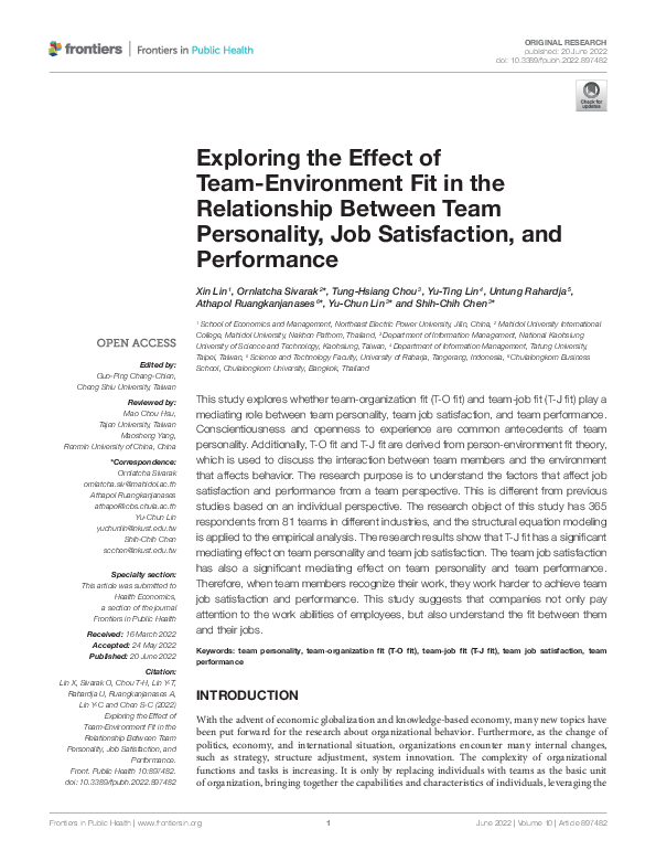 (PDF) Exploring the Effect of Team-Environment Fit in the Relationship ...