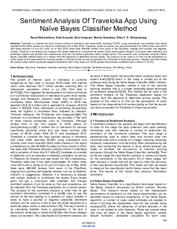(PDF) Sentiment Analysis Of Traveloka App Using Naïve Bayes Classifier Method