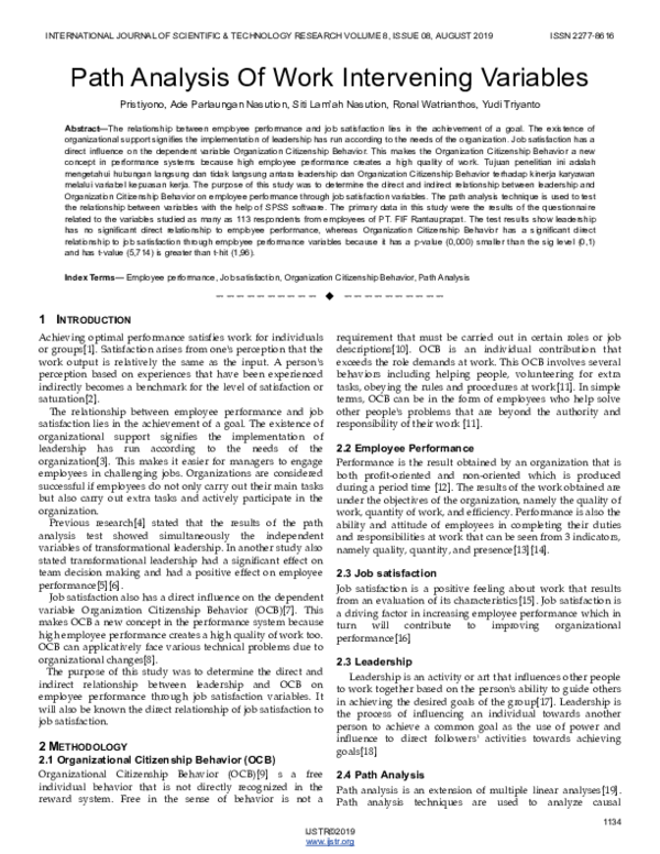 (PDF) Path Analysis Of Work Intervening Variables
