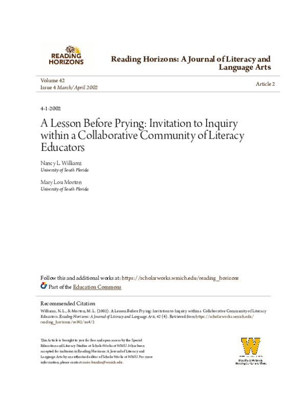 (PDF) A Lesson Before Prying: Invitation to Inquiry within a ...