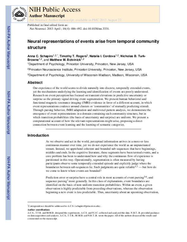 (PDF) Neural representations of events arise from temporal community ...