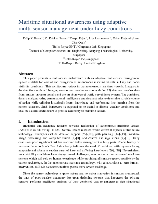 (PDF) Maritime situational awareness using adaptive multi-sensor management under hazy conditions