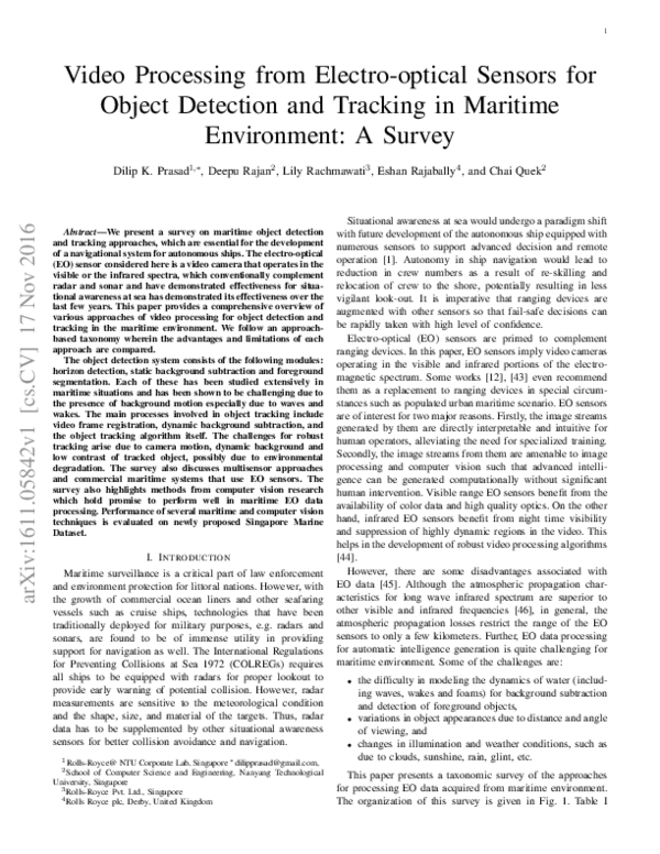 Pdf Video Processing From Electro Optical Sensors For Object Detection And Tracking In A