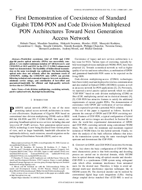 (PDF) First Demonstration of Coexistence of Standard Gigabit TDM-PON ...