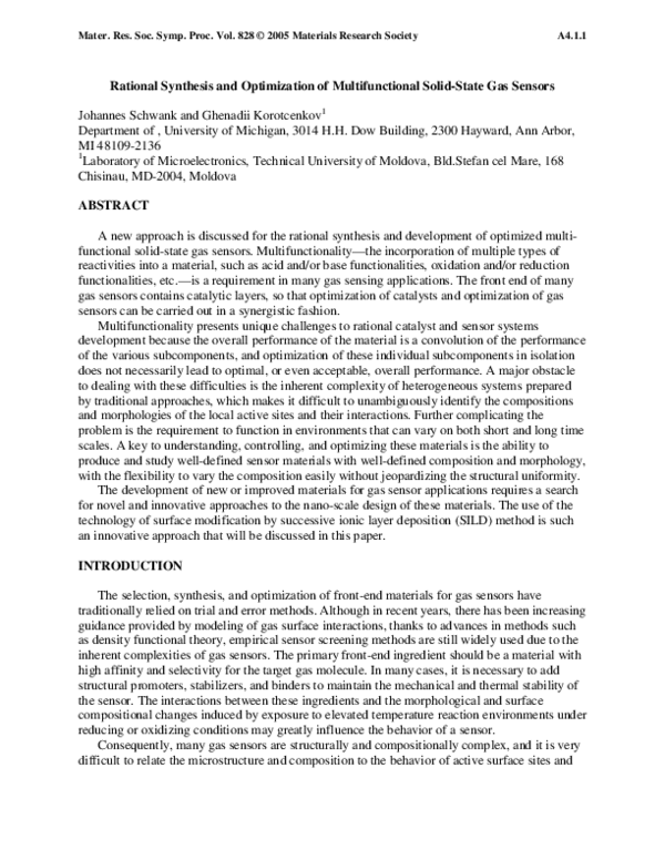 (PDF) Rational Synthesis and Optimization of Multifunctional Solid-State Gas Sensors
