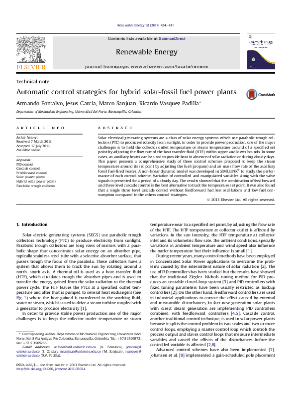 (PDF) Automatic control strategies for hybrid solar-fossil fuel power ...