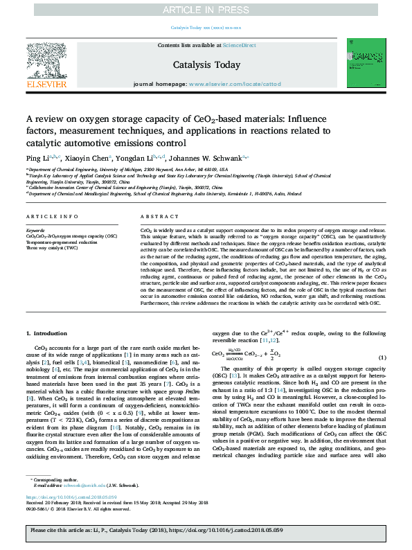 (PDF) A review on oxygen storage capacity of CeO2-based materials ...