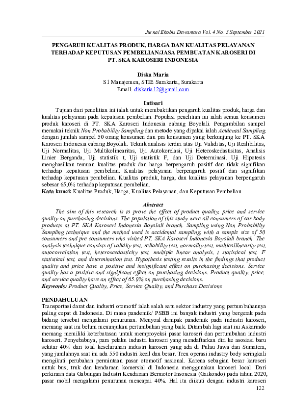 (PDF) Pengaruh Kualitas Produk, Harga Dan Kualitas Pelayanan Terhadap Keputusan Pembelian Pada ...
